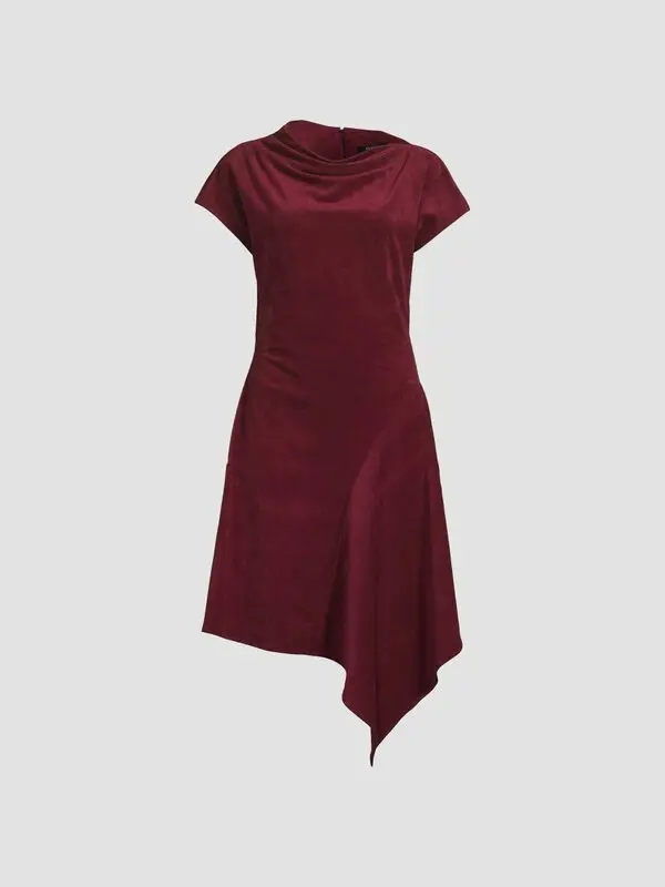 Natori Vegan Luxe Suede Asymmetric Drape Neck Dress