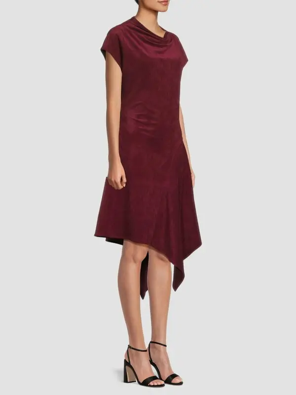 Natori Vegan Luxe Suede Asymmetric Drape Neck Dress