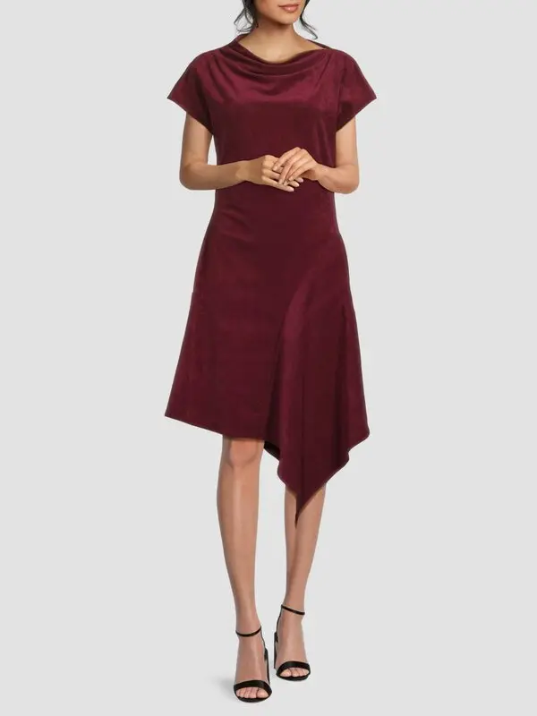 Natori Vegan Luxe Suede Asymmetric Drape Neck Dress