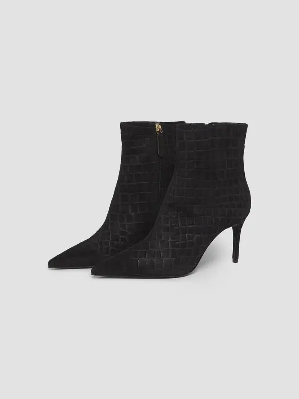 Schutz Mary 85mm Croc-embossed Suede Ankle Boots