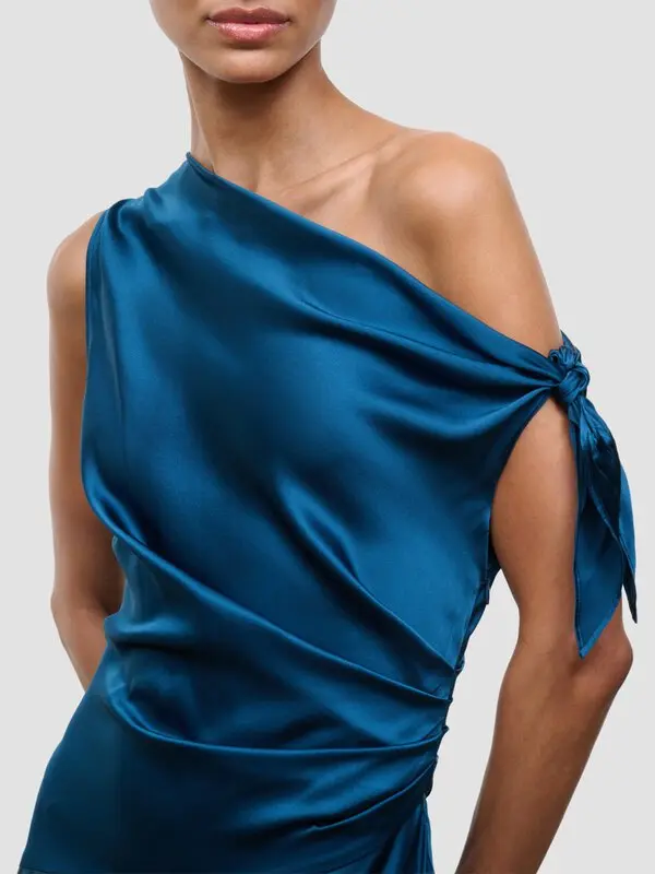Staud Portia Silk Asymmetric Midi Dress