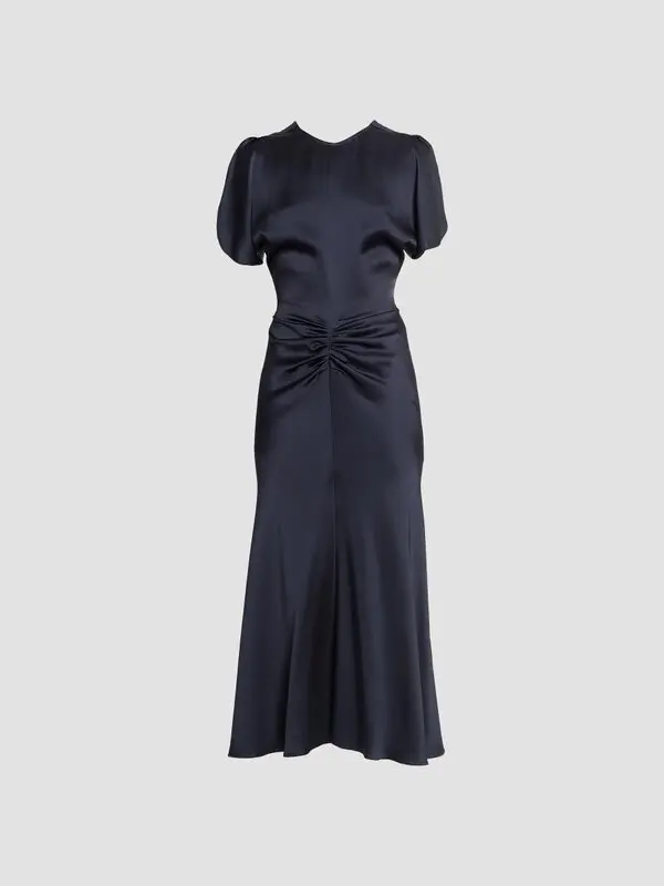 Victoria Beckham Bela Satin Ruched Midi Dress - Midnight