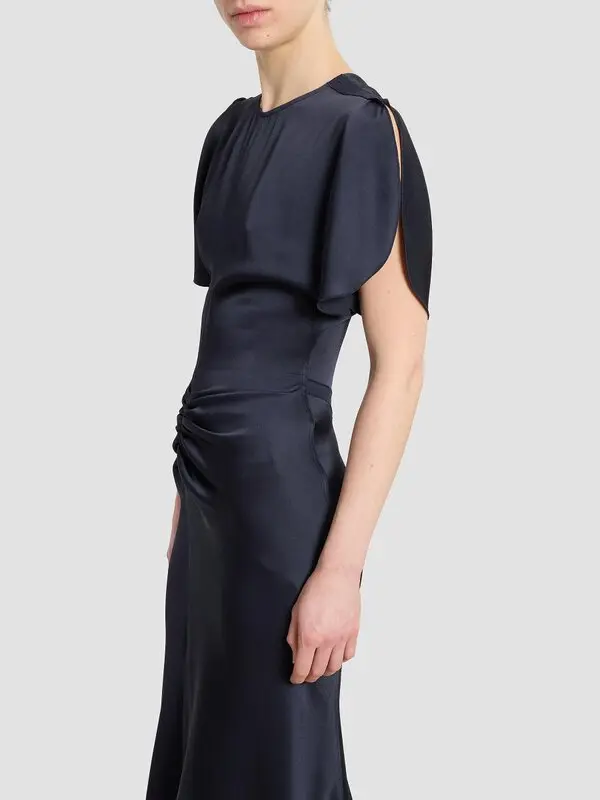 Victoria Beckham Bela Satin Ruched Midi Dress