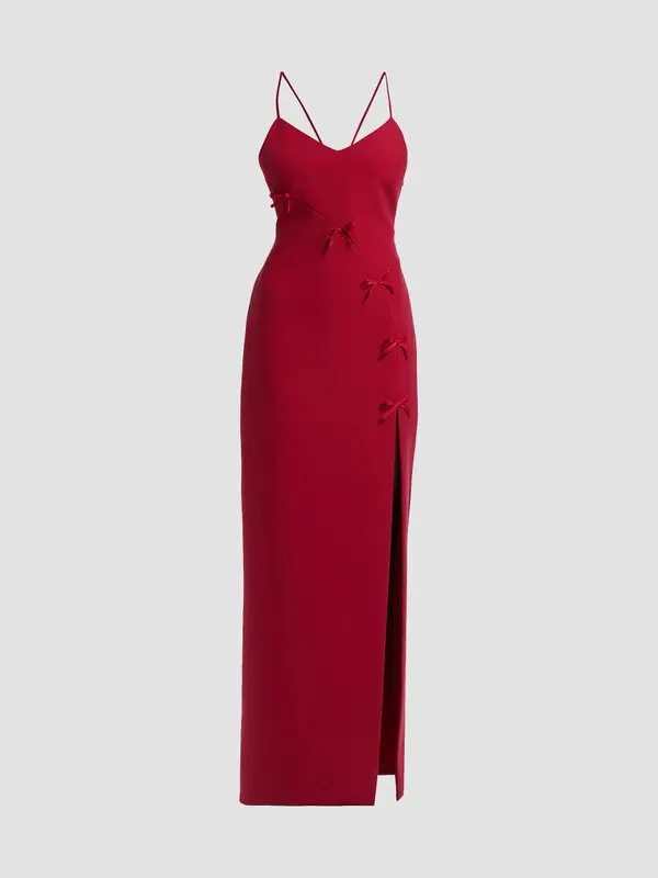 Cinq À Sept Elea Bow Slit Gown - Cherry Rose