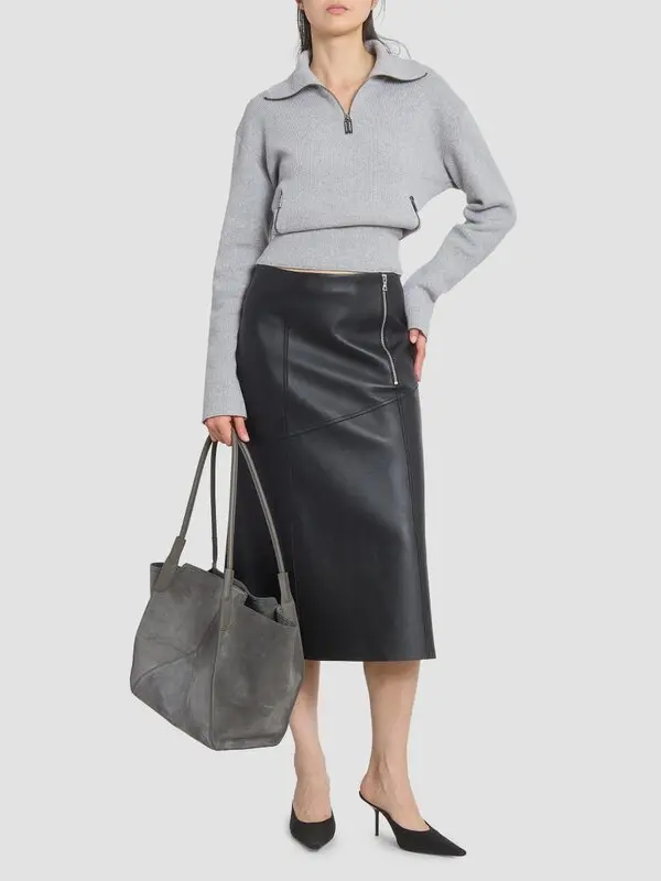 Victoria Beckham Zip-detail Leather Midi-skirt