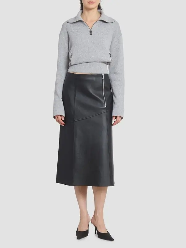 Victoria Beckham Zip-detail Leather Midi-skirt