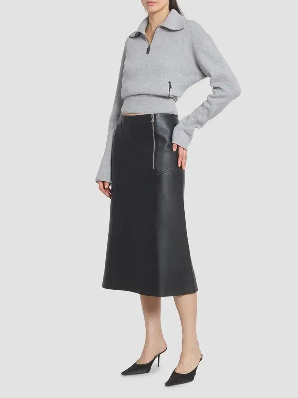 Victoria Beckham Zip-detail Leather Midi-skirt