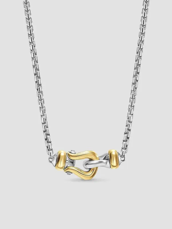 David Yurman Petite Buckle Necklace In Sterling With 14k Yellow Gold, 16.3mm - Silver