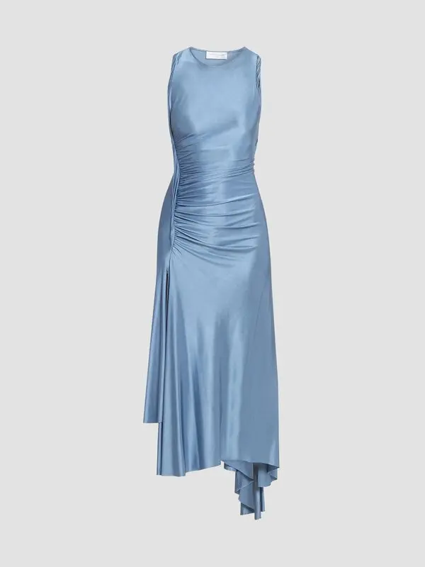 Victoria Beckham Twist-detail Satin Midi-dress - Stone