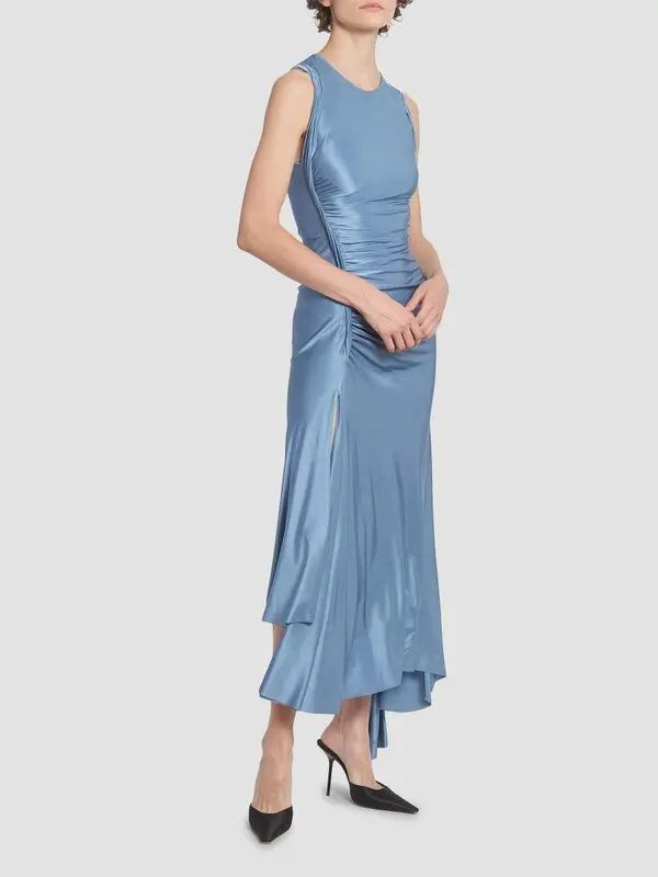 Victoria Beckham Twist-detail Satin Midi-dress - Stone