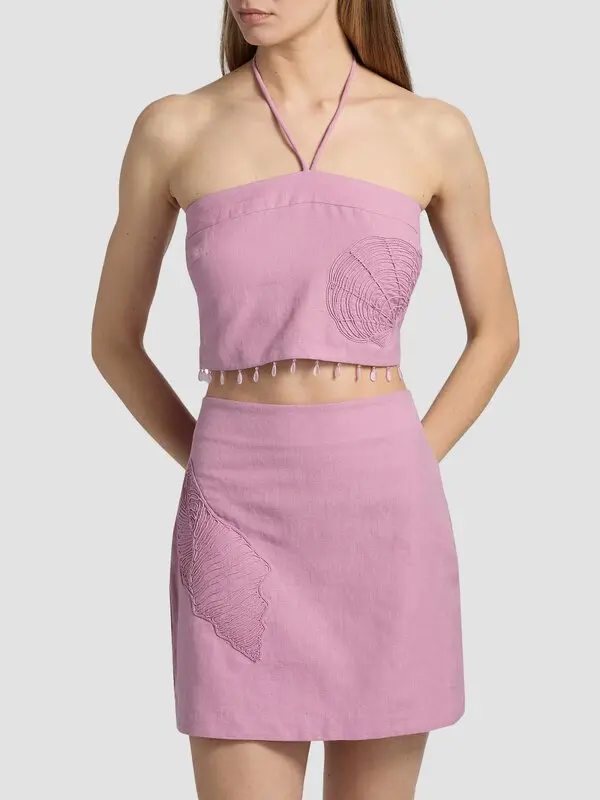 AMUR Chelly Embroidered Cotton-linen Top