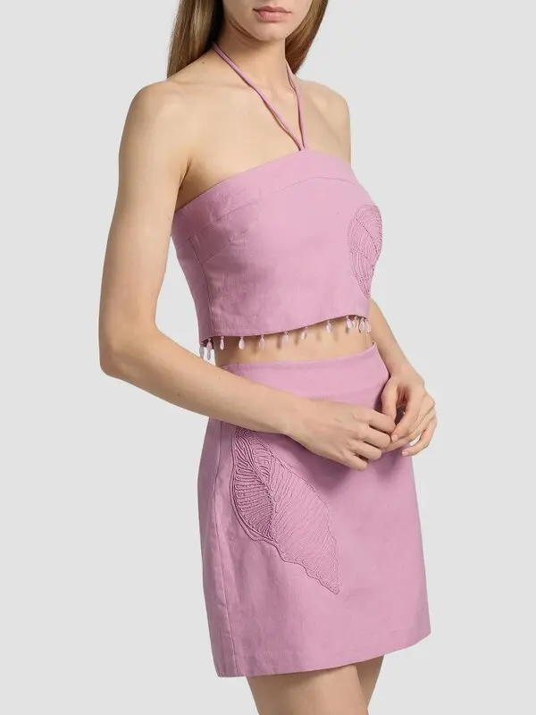 AMUR Chelly Embroidered Cotton-linen Top