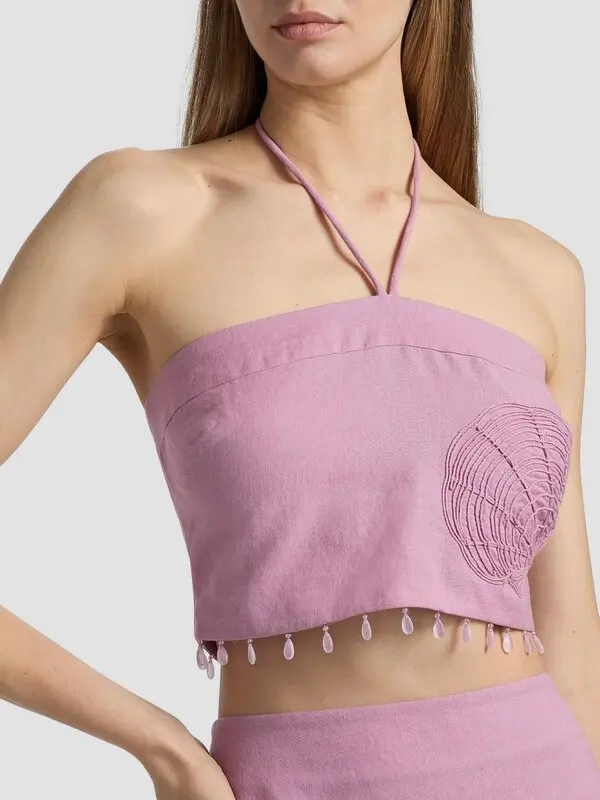 AMUR Chelly Embroidered Cotton-linen Top