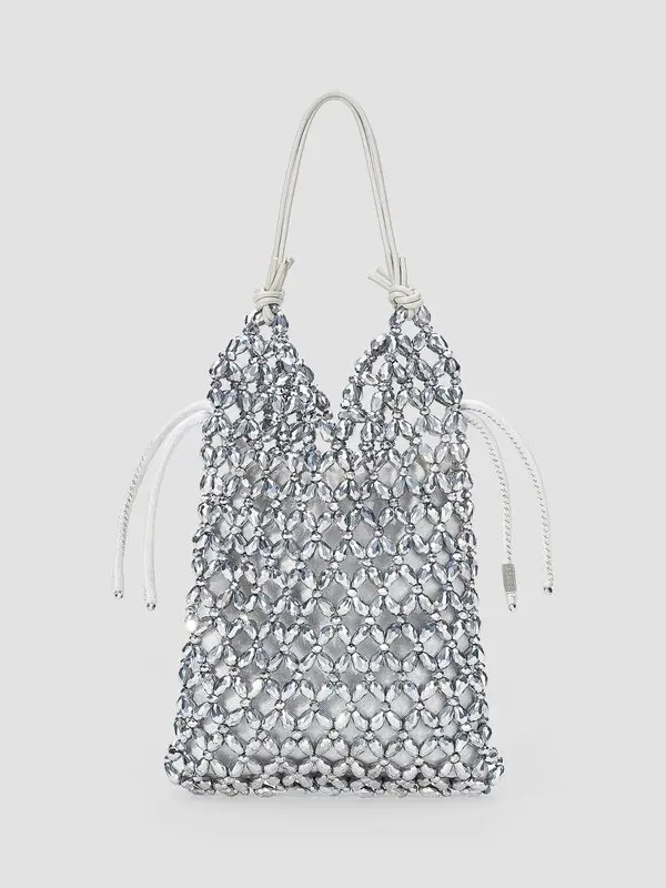 Staud Karla Crystal-beaded Shoulder Bag - Silver