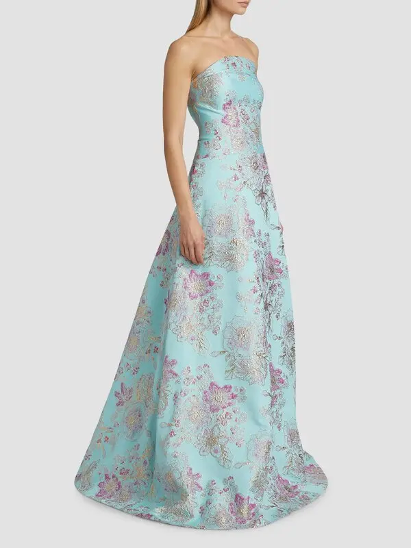 Rickie Freeman For Teri Jon Floral Jacquard Strapless Gown