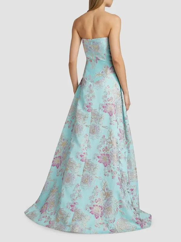 Rickie Freeman For Teri Jon Floral Jacquard Strapless Gown