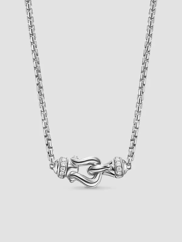 David Yurman Petite Buckle Necklace In Sterling Silver With Diamonds, 16.2mm - Diamond