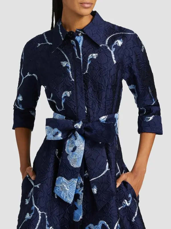 Rickie Freeman For Teri Jon Metallic Jacquard Shirt Gown - Navy Multi