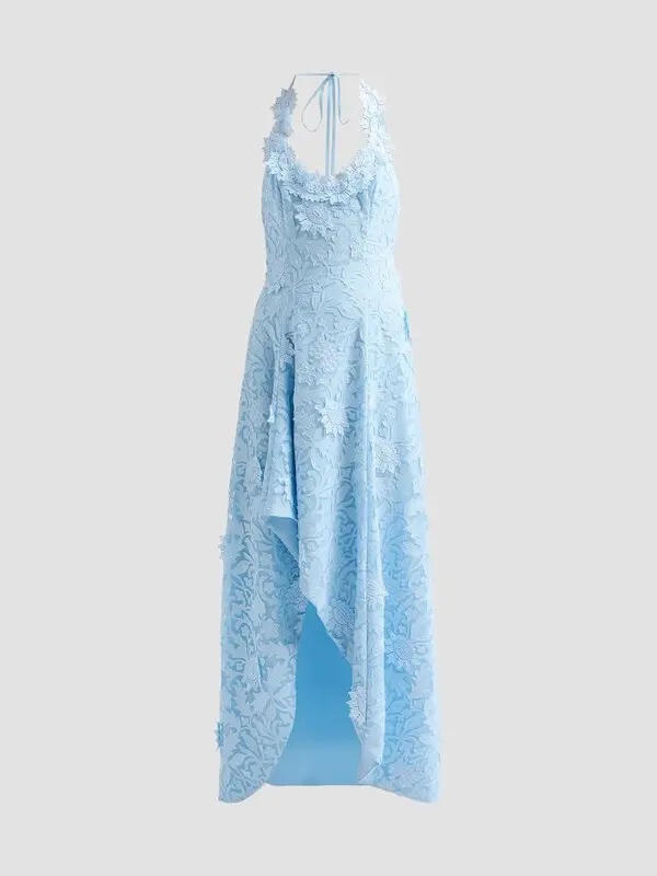 AS IT MAY Avira Laser-cut Lace Halter Gown