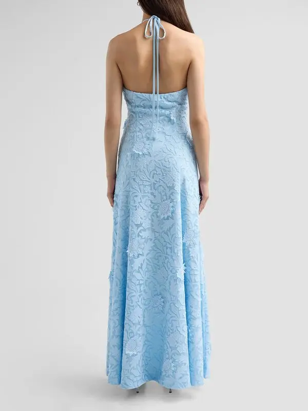 AS IT MAY Avira Laser-cut Lace Halter Gown