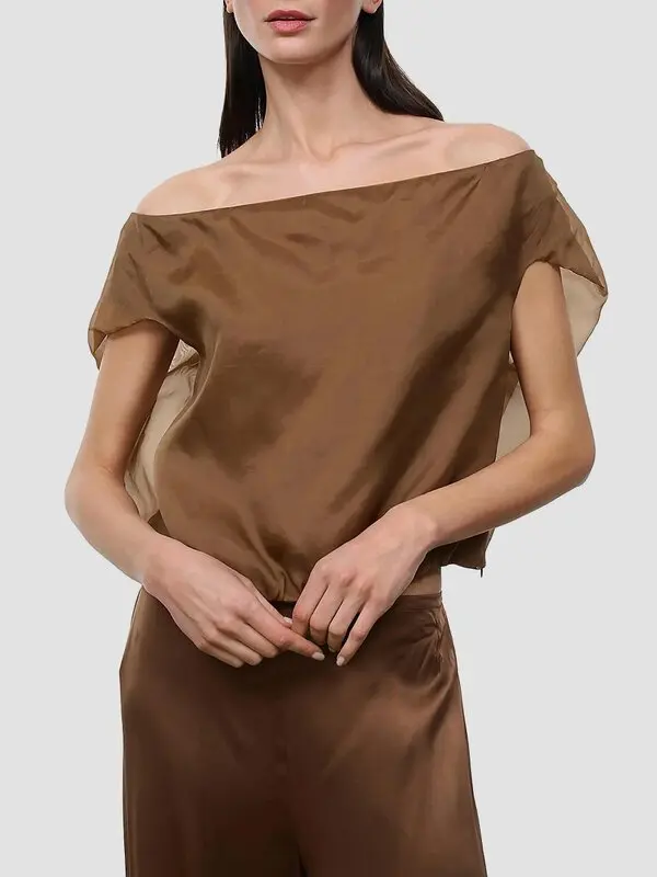 Staud Larissa Silk Off-the-shoulder Top - Cigar