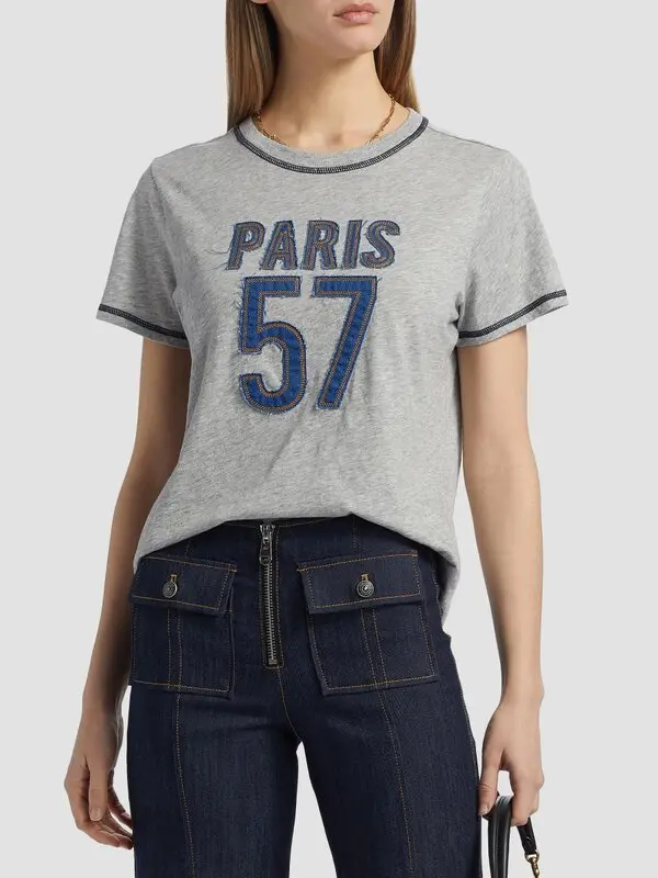 Cinq À Sept Trapunto Heathered Cotton T-shirt