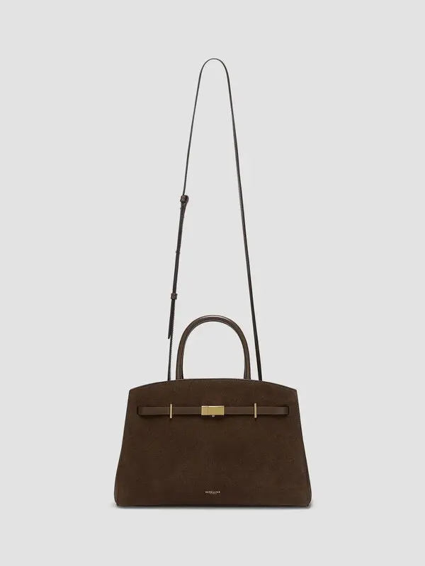 DEMELLIER Hudson Belted Suede Top Handle Bag - Mocha