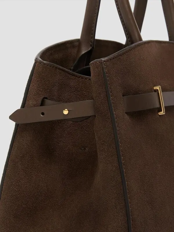 DEMELLIER Hudson Belted Suede Top Handle Bag - Mocha