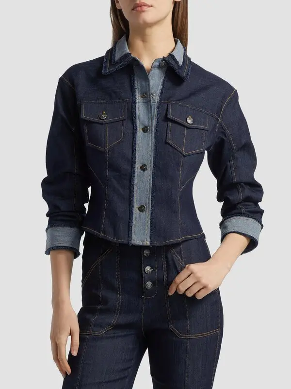 Cinq À Sept Stretch-cotton Contrast-stitch Crop Jacket
