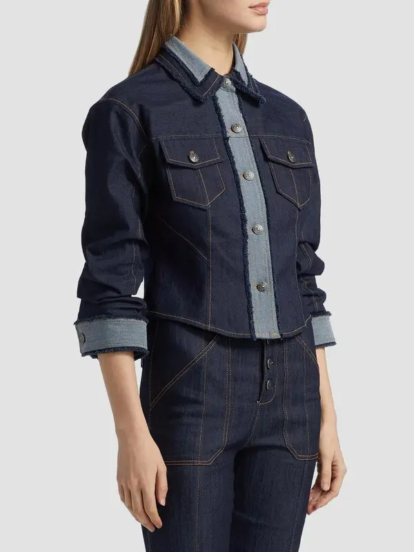 Cinq À Sept Stretch-cotton Contrast-stitch Crop Jacket