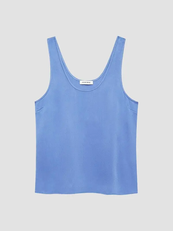 ANINE BING Lea Double-face Silk Charmeuse Tank - Blue