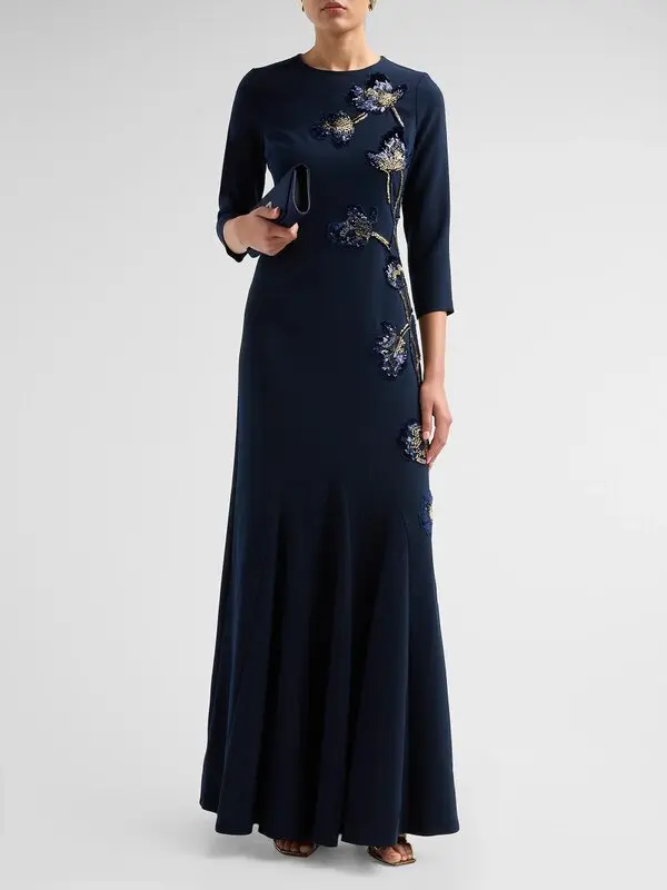 Rickie Freeman For Teri Jon Embellished Godet Crepe Gown
