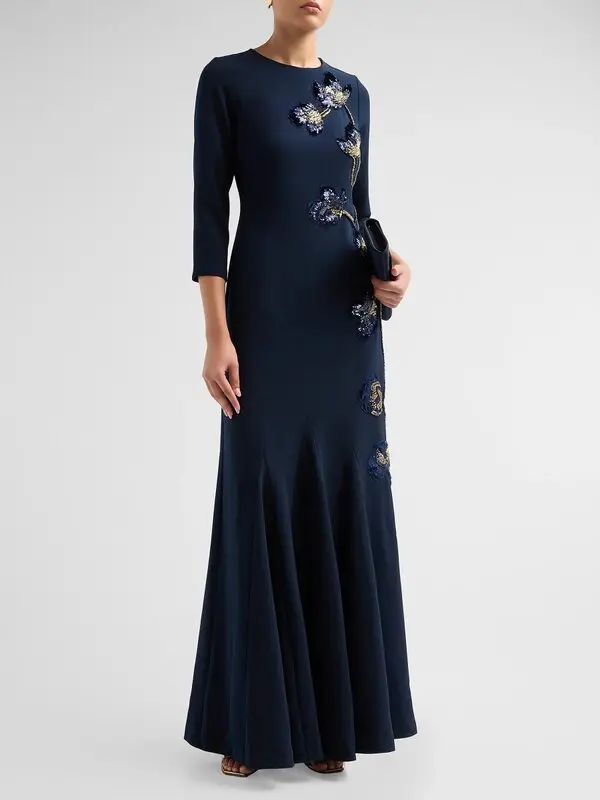 Rickie Freeman For Teri Jon Embellished Godet Crepe Gown