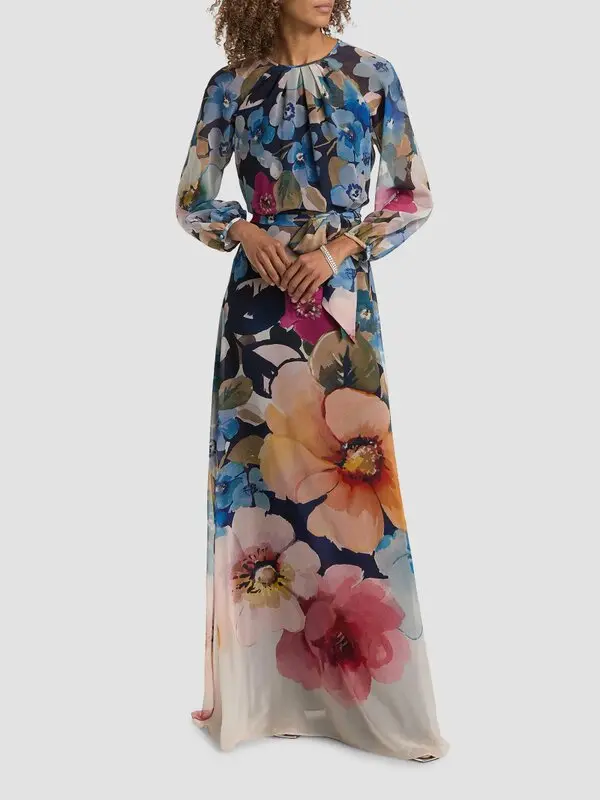 Rickie Freeman For Teri Jon Floral Chiffon Maxi Gown