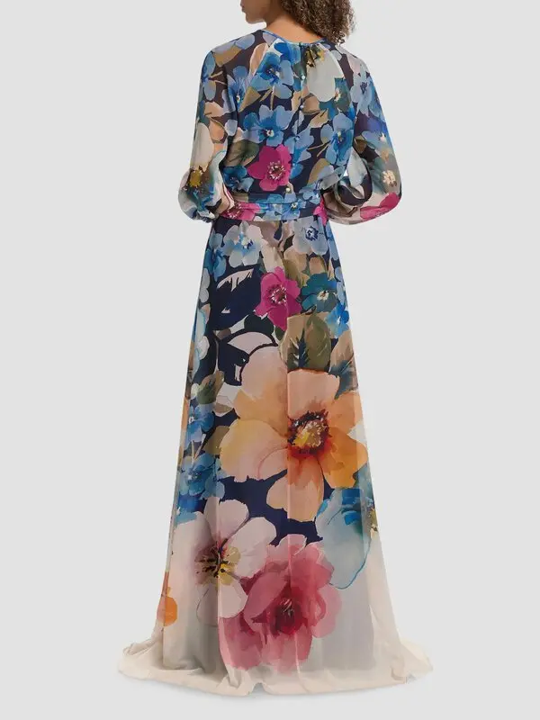 Rickie Freeman For Teri Jon Floral Chiffon Maxi Gown