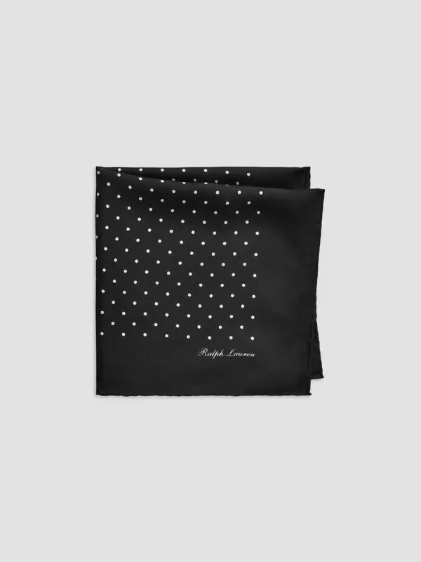 Ralph Lauren Purple Label Polka Dot Silk Pocket Square - Black