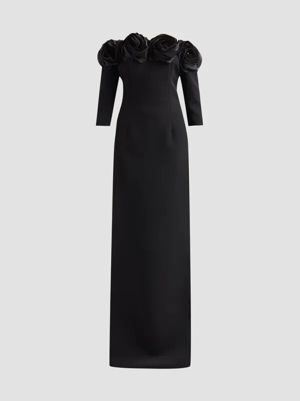 Rickie Freeman For Teri Jon Floral Crêpe Off-the-shoulder Gown - Black