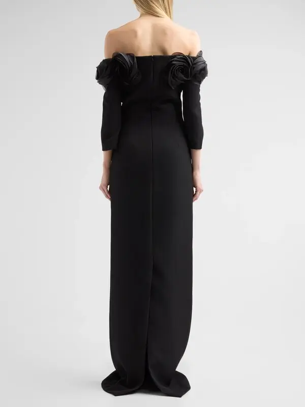 Rickie Freeman For Teri Jon Floral Crêpe Off-the-shoulder Gown