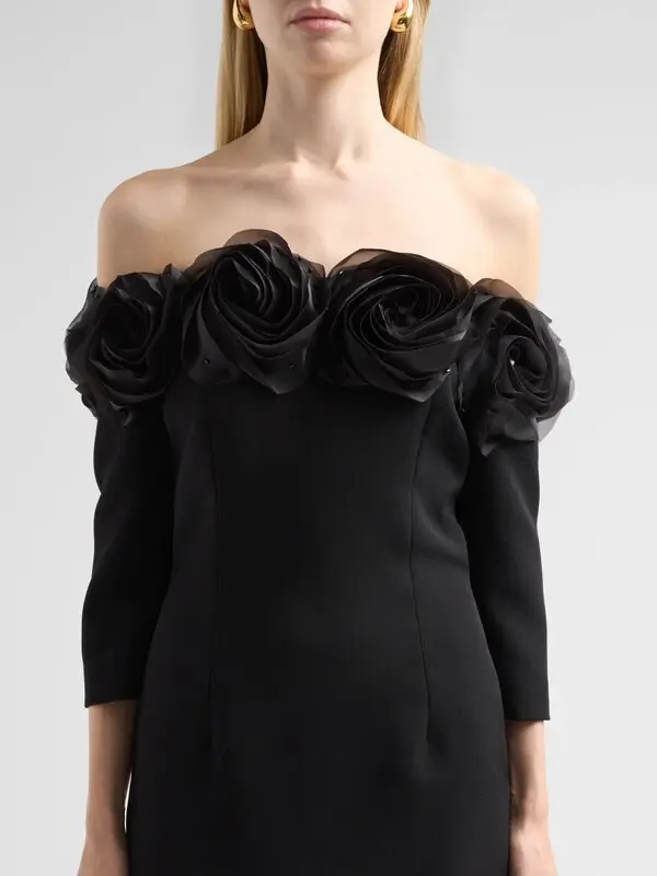 Rickie Freeman For Teri Jon Floral Crêpe Off-the-shoulder Gown