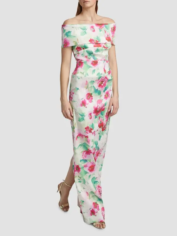 Rickie Freeman For Teri Jon Floral Ruched Off-the-shoulder Gown