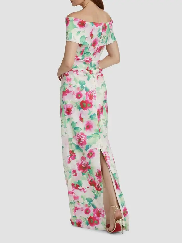 Rickie Freeman For Teri Jon Floral Ruched Off-the-shoulder Gown