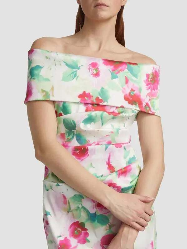 Rickie Freeman For Teri Jon Floral Ruched Off-the-shoulder Gown