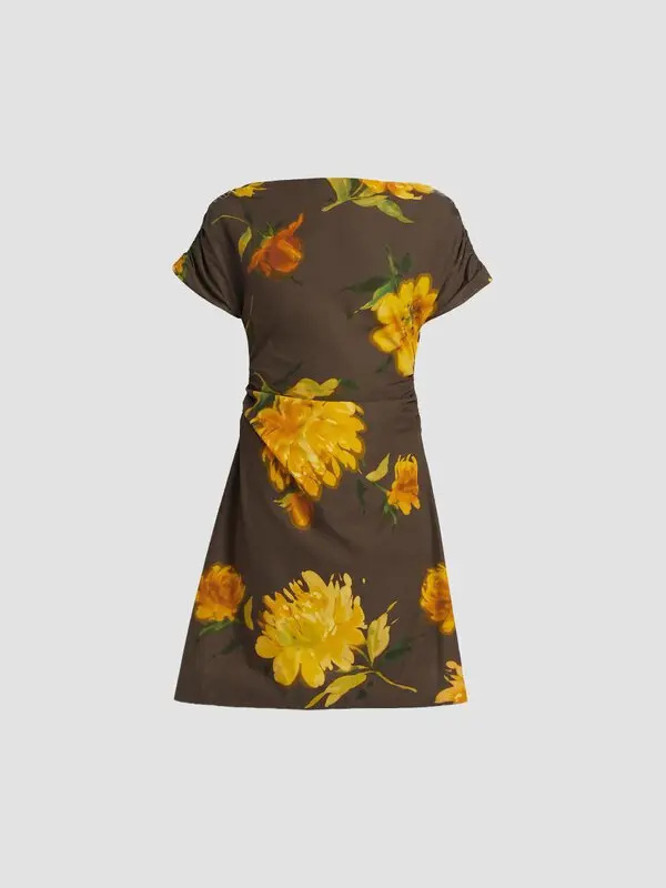 Lela Rose Floral Ruched Cotton Minidress