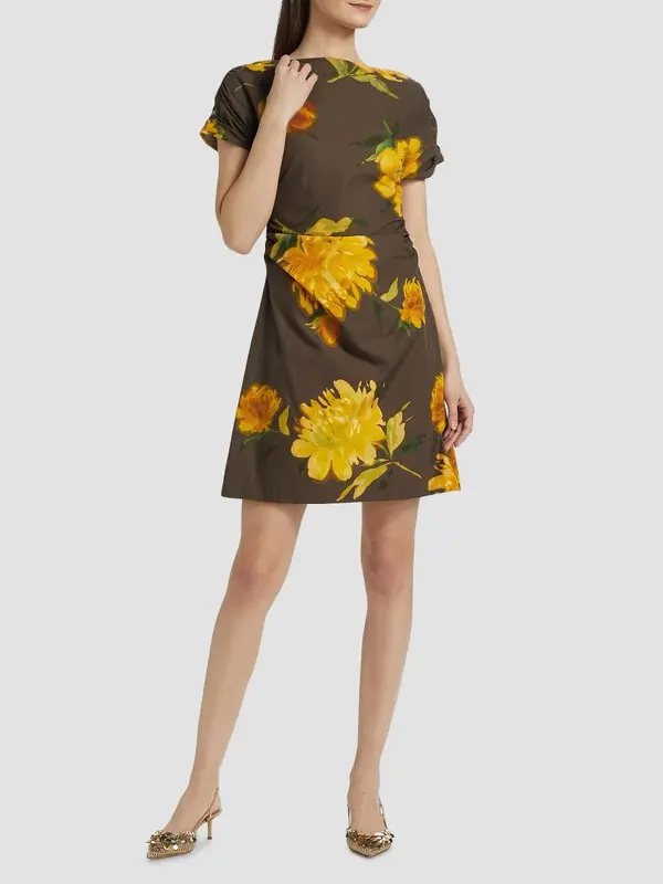Lela Rose Floral Ruched Cotton Minidress