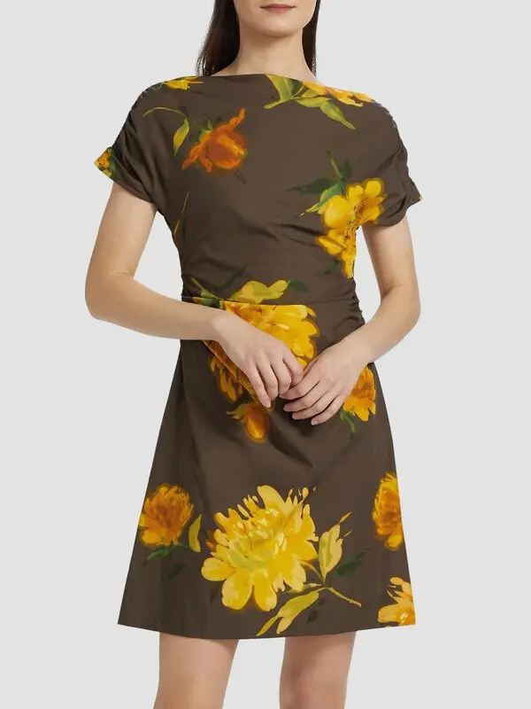 Lela Rose Floral Ruched Cotton Minidress