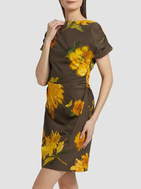 Lela Rose Floral Ruched Cotton Minidress