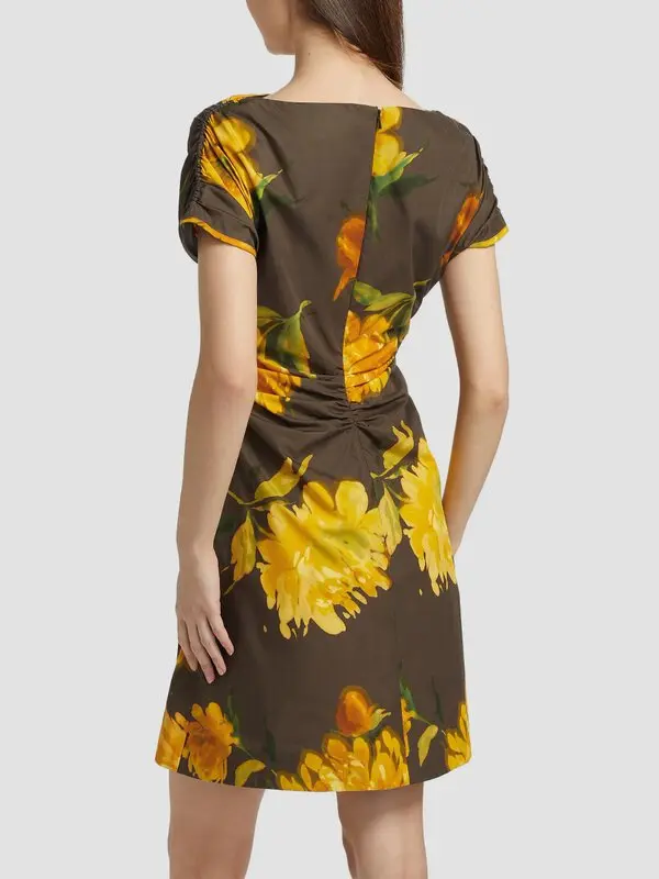 Lela Rose Floral Ruched Cotton Minidress