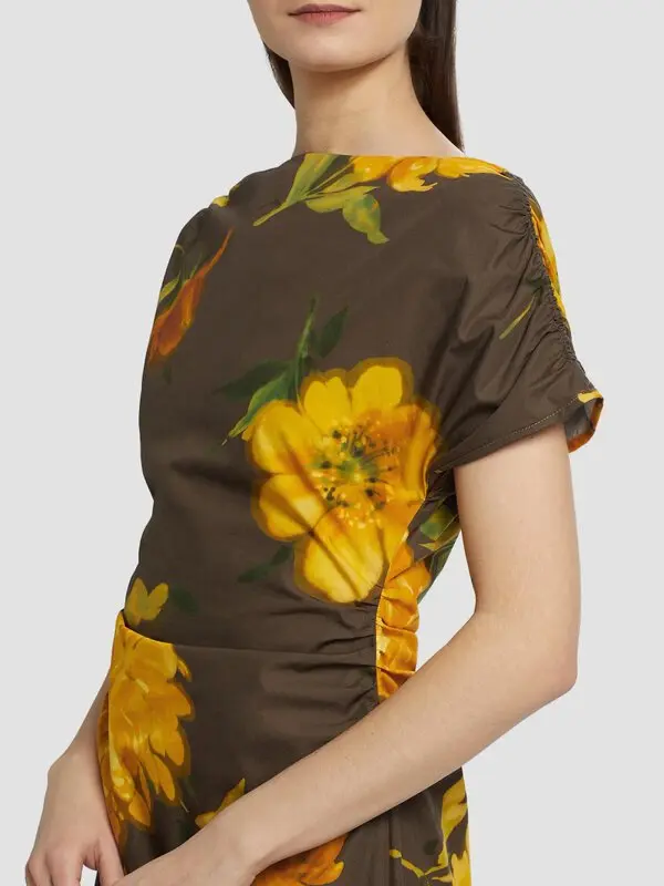 Lela Rose Floral Ruched Cotton Minidress