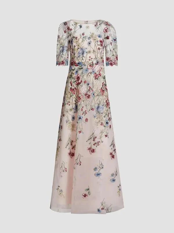 Rickie Freeman For Teri Jon Floral-embroidered Tulle A-line Gown - Blush Multi