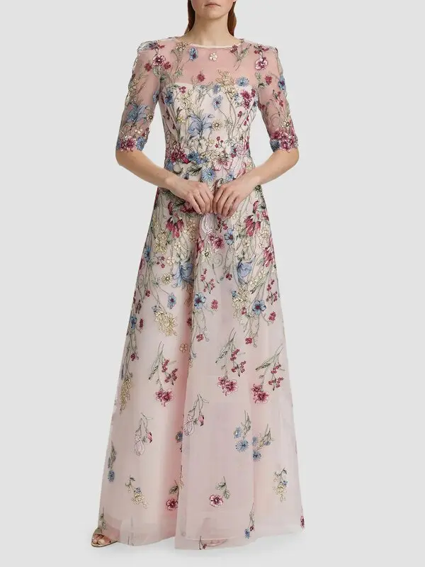 Rickie Freeman For Teri Jon Floral-embroidered Tulle A-line Gown